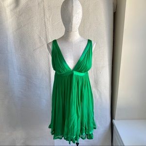 Anthropologie | Dresses | Foley Party Babydoll Silk Pleated Dress Green ...